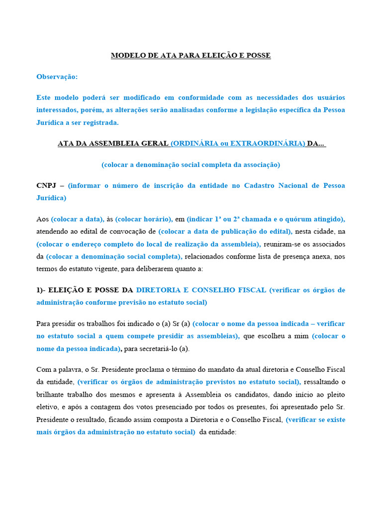 Modelo de Ata de Eleição e Posse | PDF | Eleições | Conselho de ...