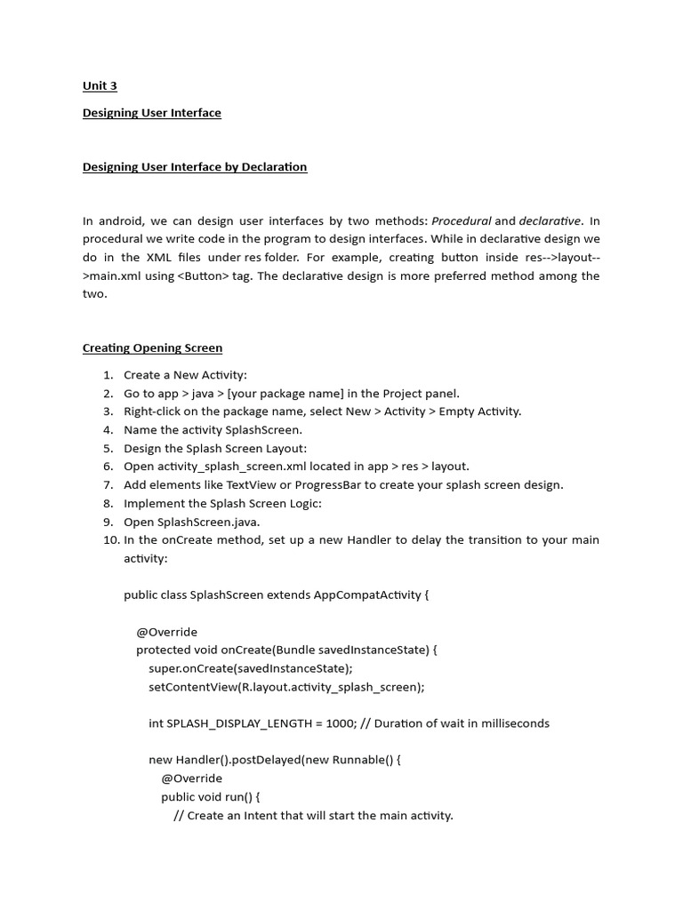 Unit 3 Mobile Application | PDF | Method (Computer Programming) | Android (Operating System)