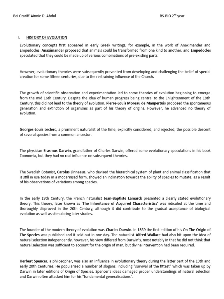 History of Evolution | PDF | Evolution | Natural Selection