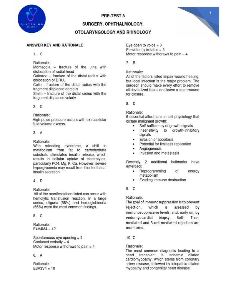 Pretest 8 Answer Key - Surgery | PDF | Heart | Medicine