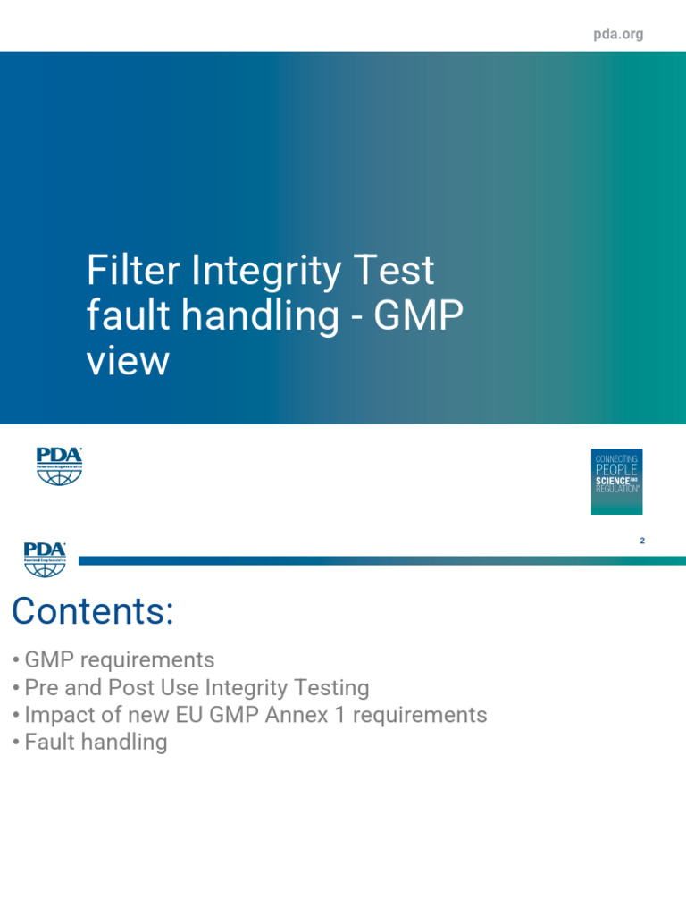 Day 3 - 4 - Filter Integrity Testing Fault Handling GMP View | PDF