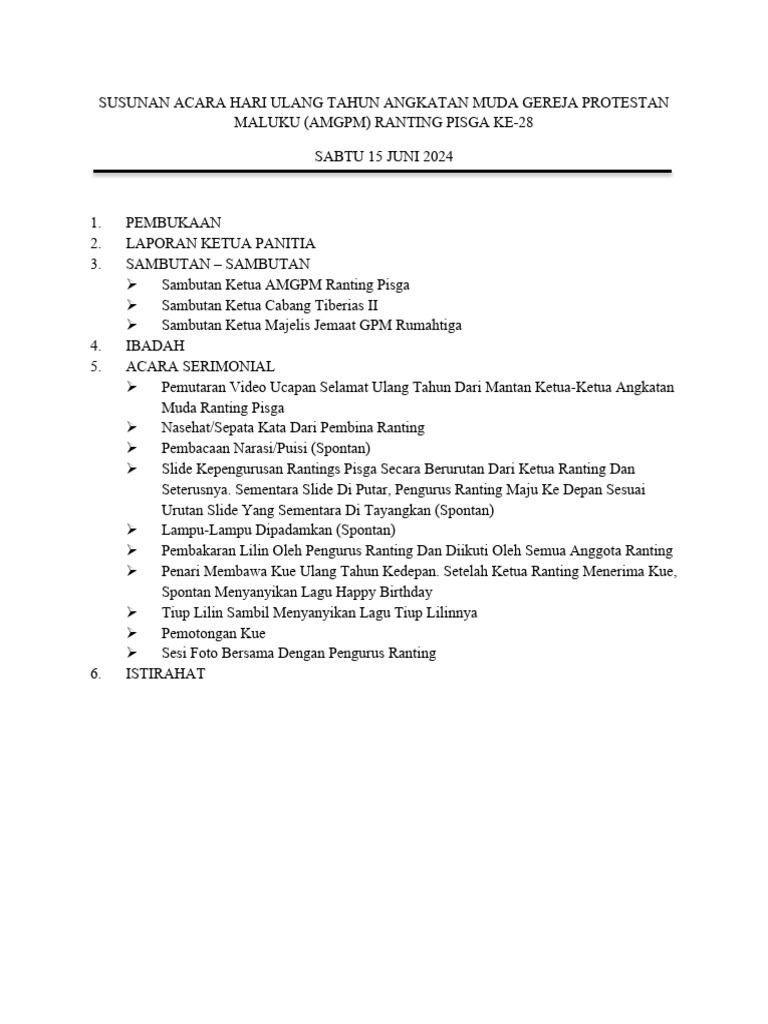 Susunan Acara Hut Ranting | PDF