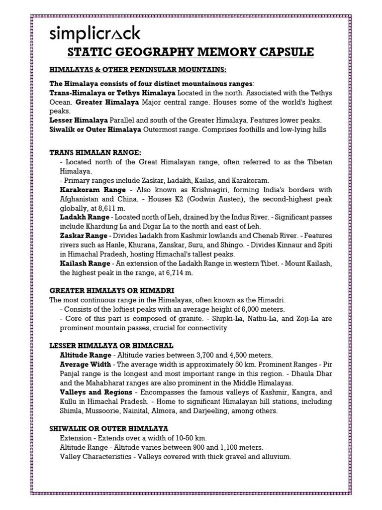 Static Geography Memory Capsule | PDF | Himalayas | Earth Sciences