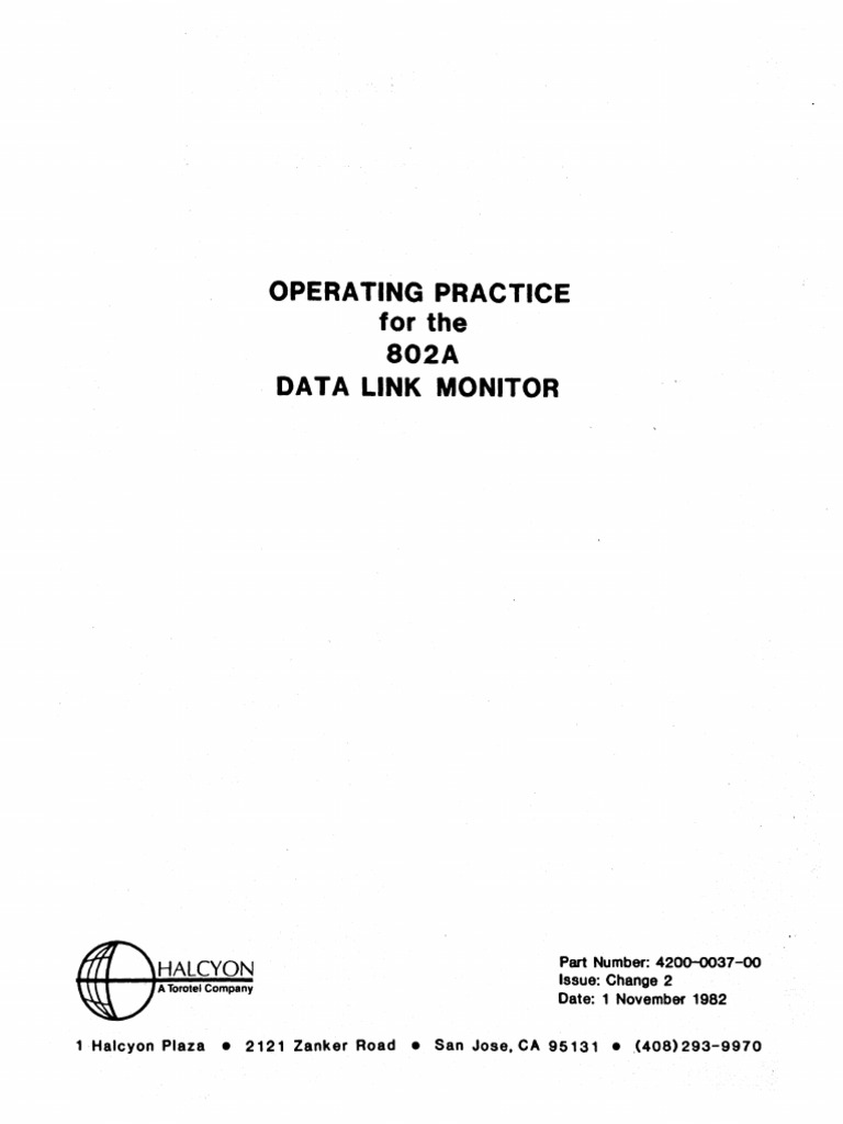 4200-0037-00 Operating Practice For The 802A Data Link Monitor Nov82 | PDF | Computer Monitor ...