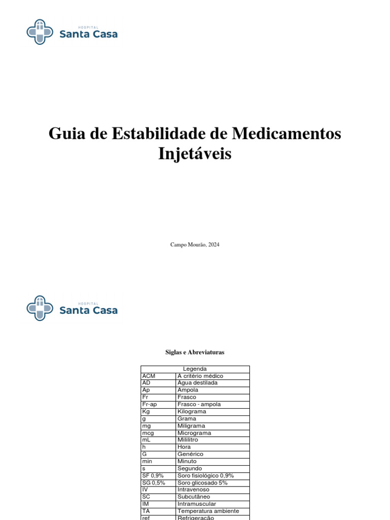 Guia de Estabilidade de Medicamentos Injetáveis | PDF | Concentração ...