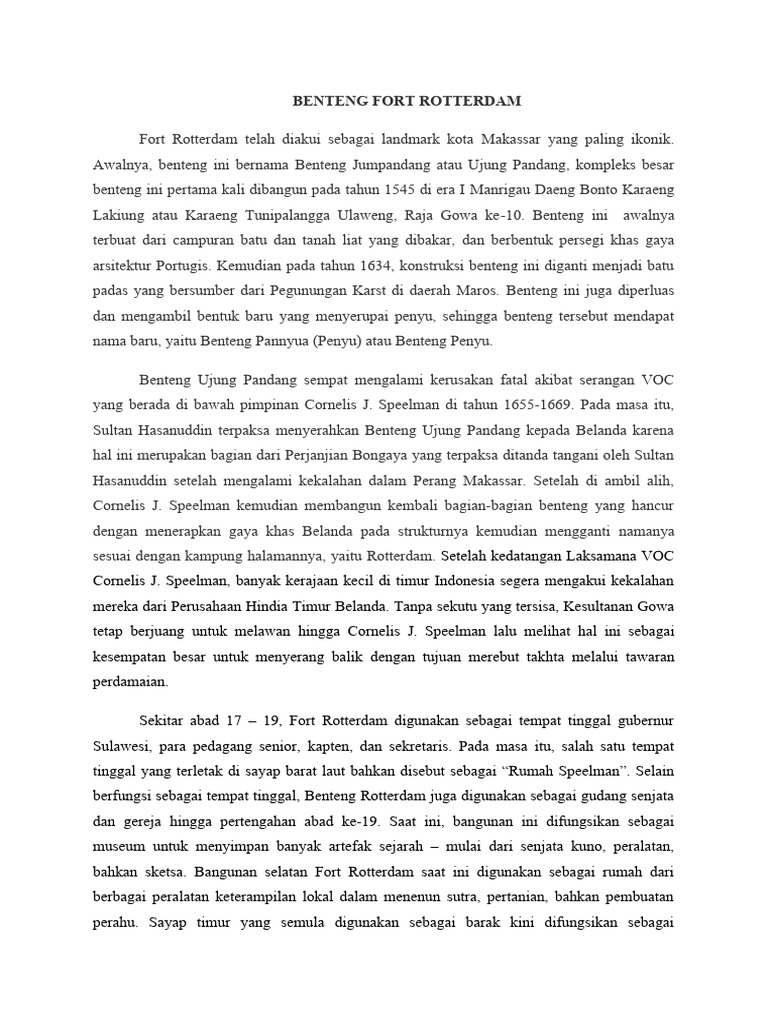 Sejarah dan Fungsi Fort Rotterdam | PDF