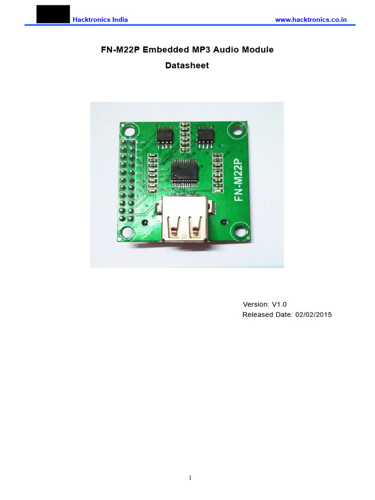 FN-M22P Embedded MP3 Audio Module Datasheet | PDF | Usb | Mp3