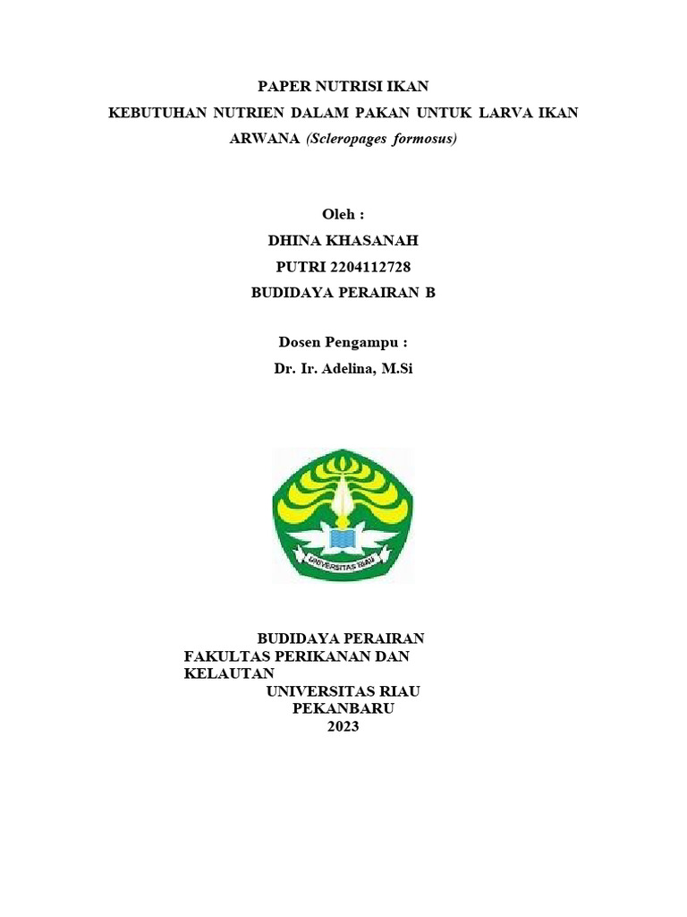 Nutrisi Pakan Larva Ikan Arwana | PDF | Sains & Matematika