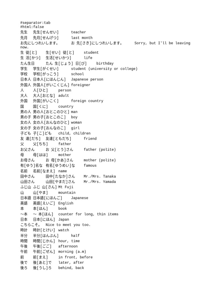 Nihongo So-Matome N5 Vocabulary | PDF