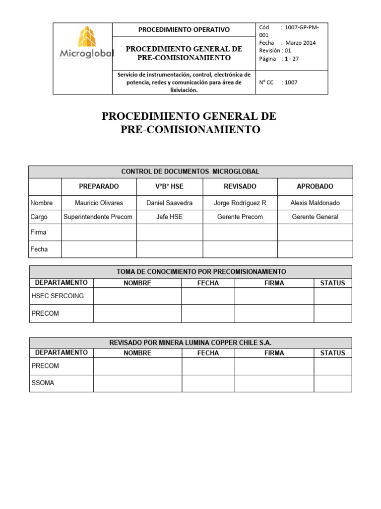 Procedimiento Pre-Comisionamiento | PDF | Seguridad y salud ocupacional ...