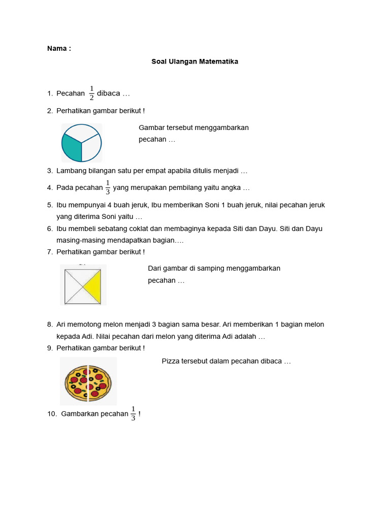 Soal Latihan Pecahan | PDF | Griya & Taman