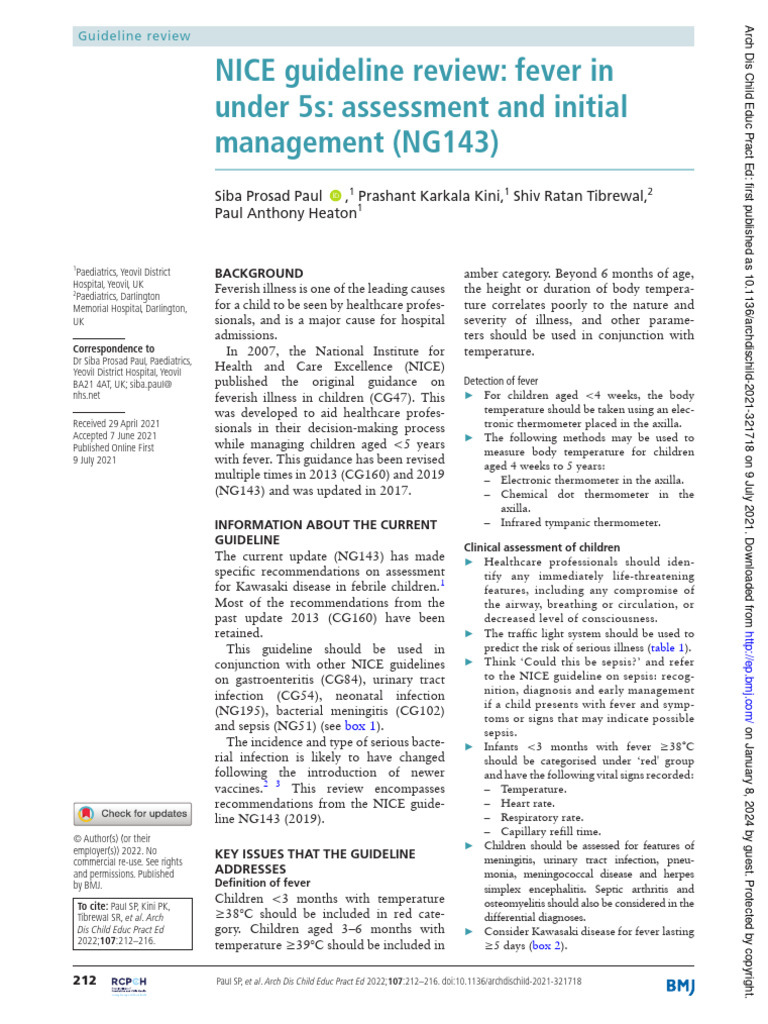 NICE Guideline Review - Fever in Under 5s - Assessment and Initial ...