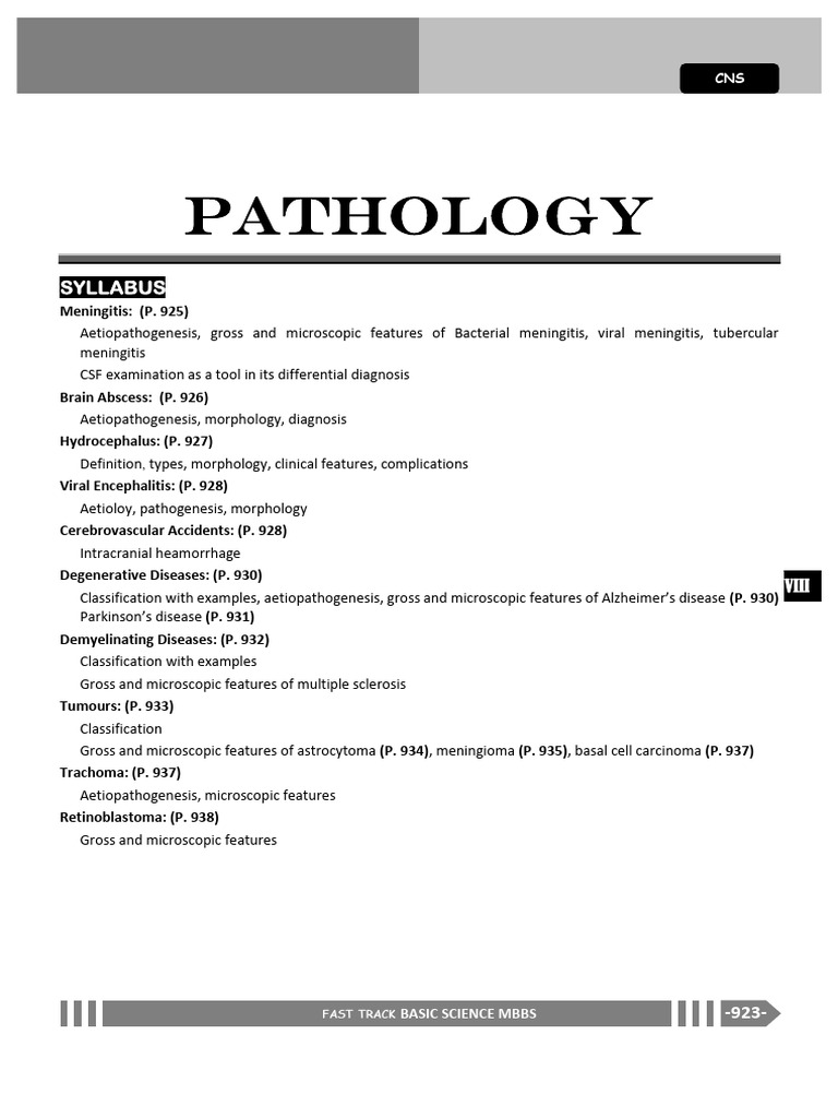 Pathology-CNS fast track | PDF | Meningitis | Cerebrospinal Fluid