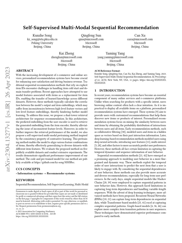 Self Supervised Multi Modal Sequential Recommendation | PDF ... Self Supervised Multi Modal Sequential Recommendation | PDF ...