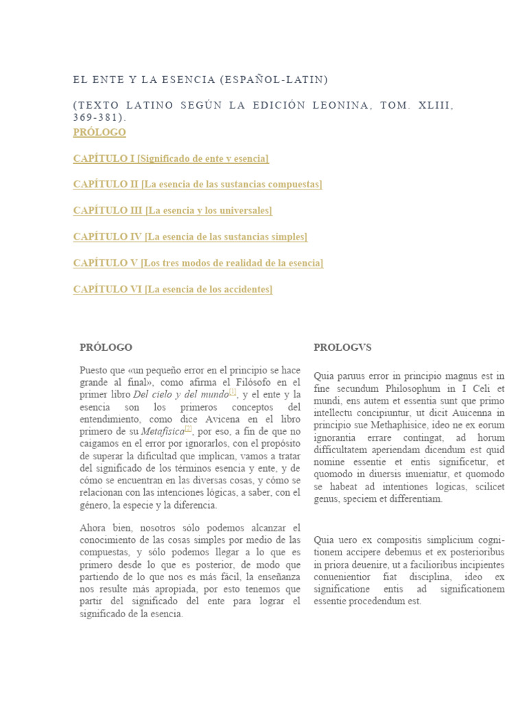 EL ENTE Y LA ESENCIA (ESPAÑOL-LATÍN) | PDF | Esencia | Metafísica