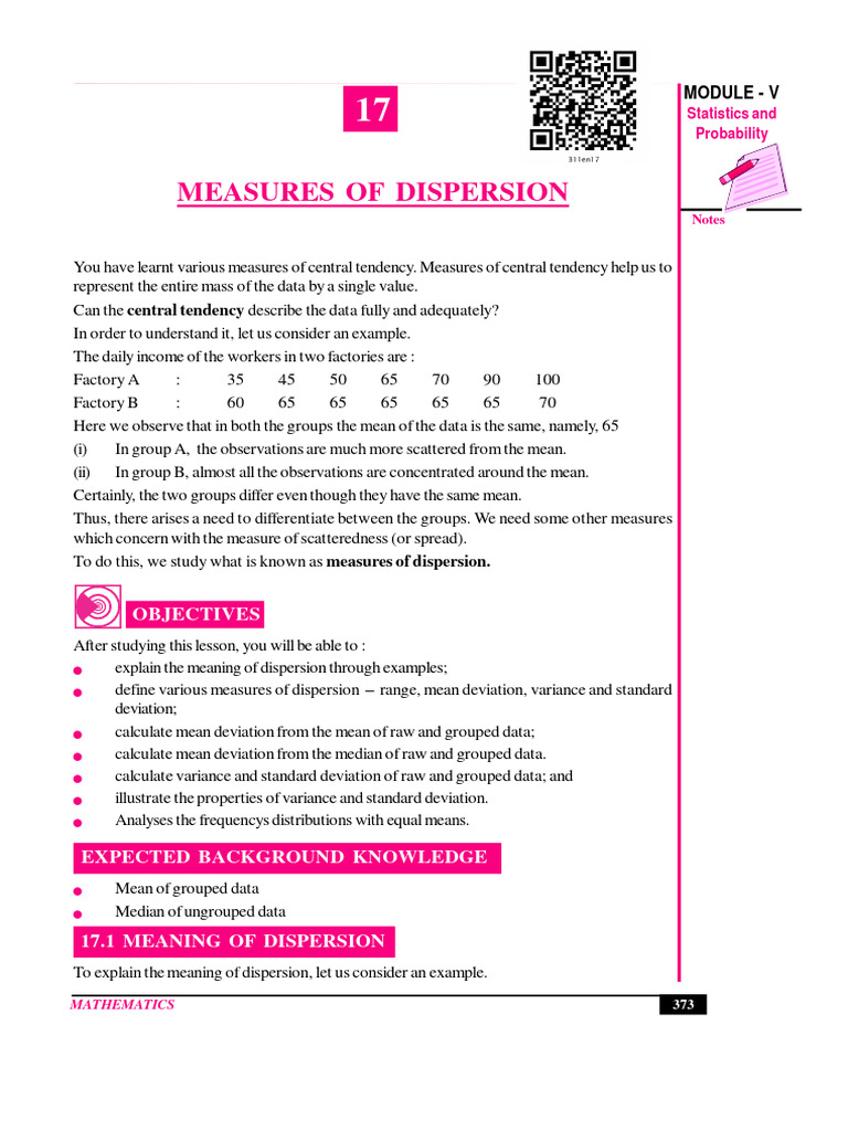 L 17 Measure Of Dispersion Pdf Mean Variance