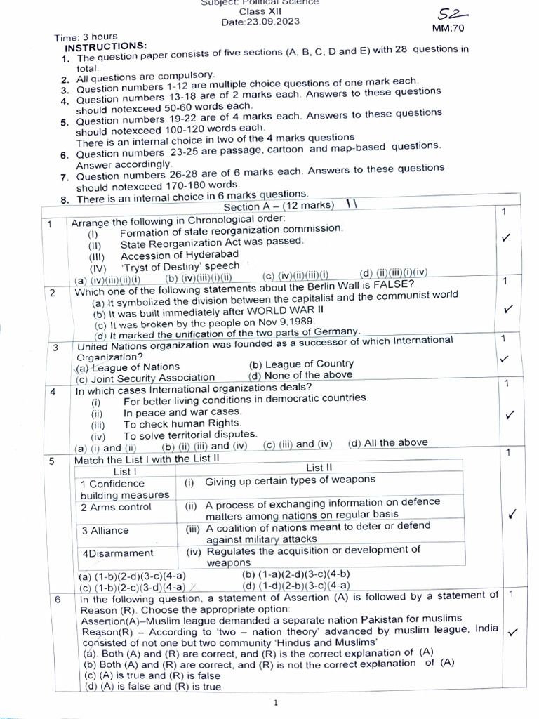 Pol Science Ques Paper | PDF