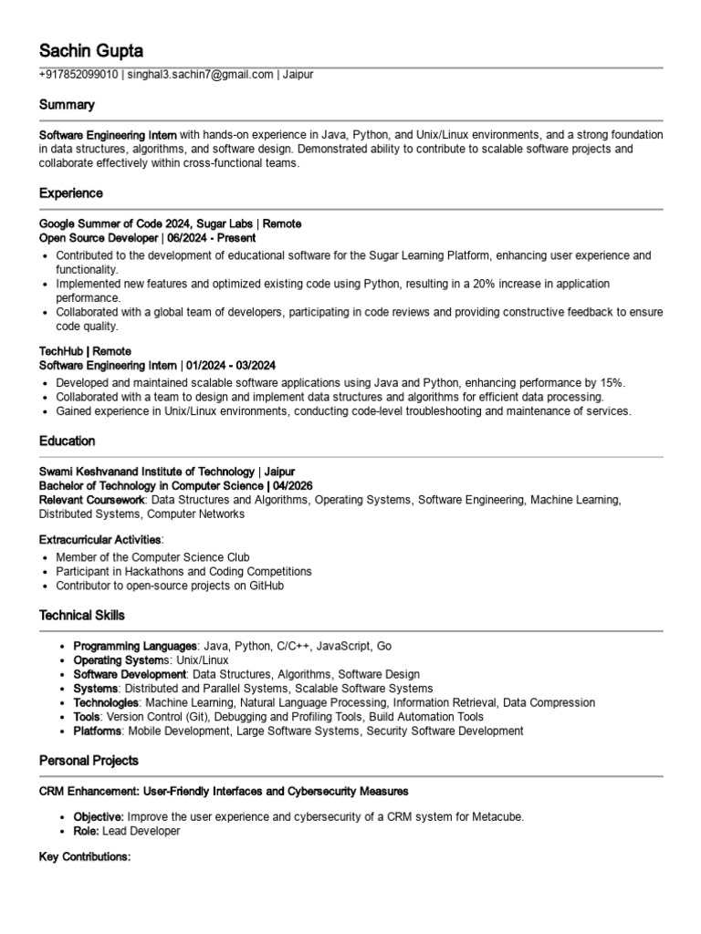 Gupta Sachin Resume Google | PDF | Usability | Software