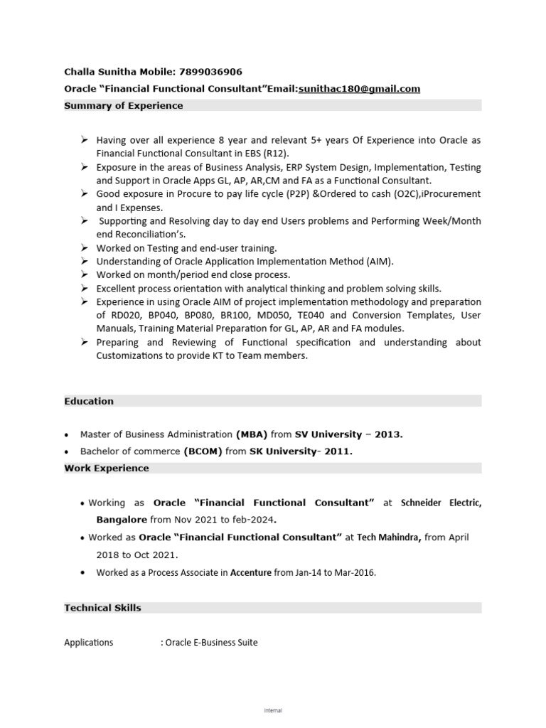 Challa Sunitha_updated | Download Free PDF | Oracle Corporation ...