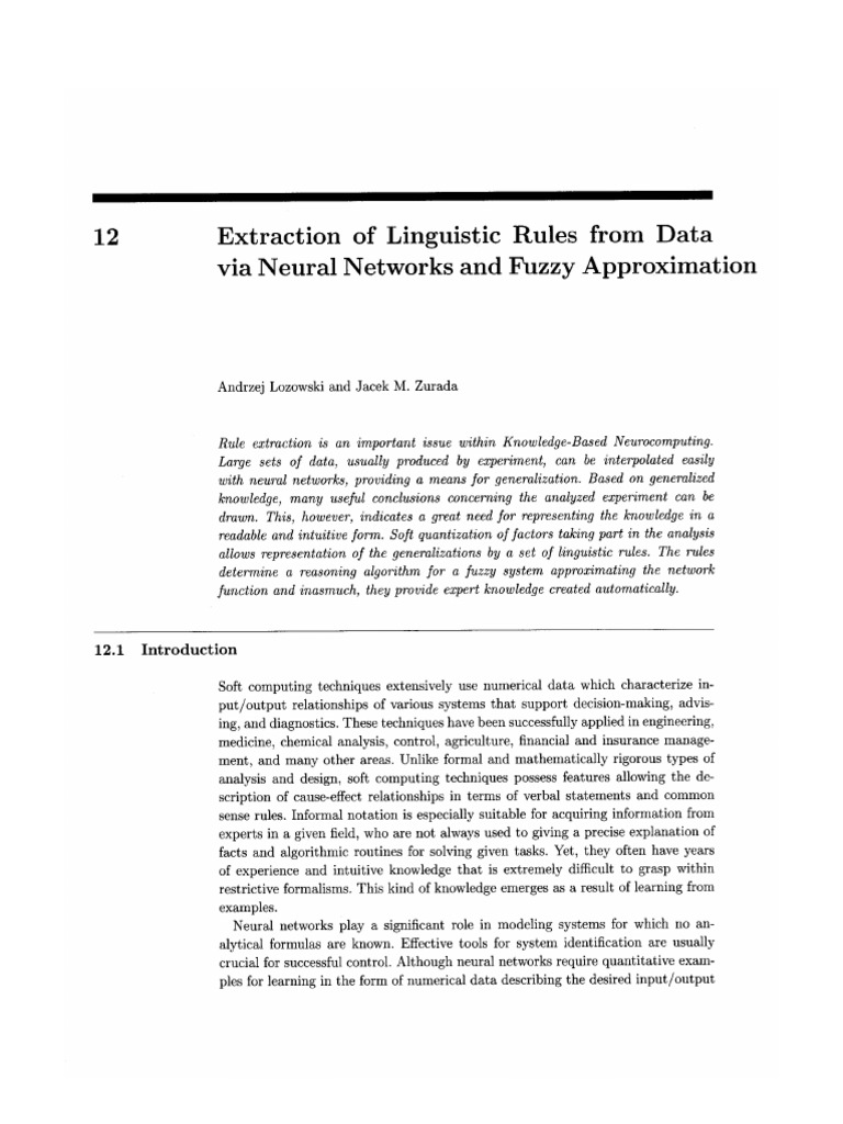 Extraction of Linguistic Rules From Data Via Neural Networks and Fuzzy Approximation | PDF