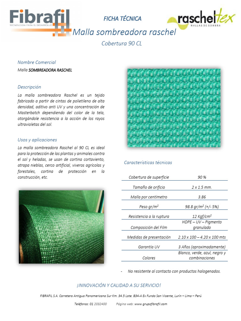 Ficha Tecnica Malla Raschel 90 CL | PDF | Ultravioleta