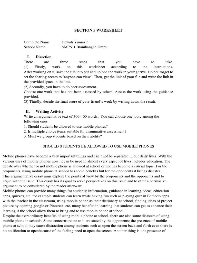 SECTION 5 - III.F WORKSHEET LMS- PKGBI + RUBRIC | PDF | Human ...