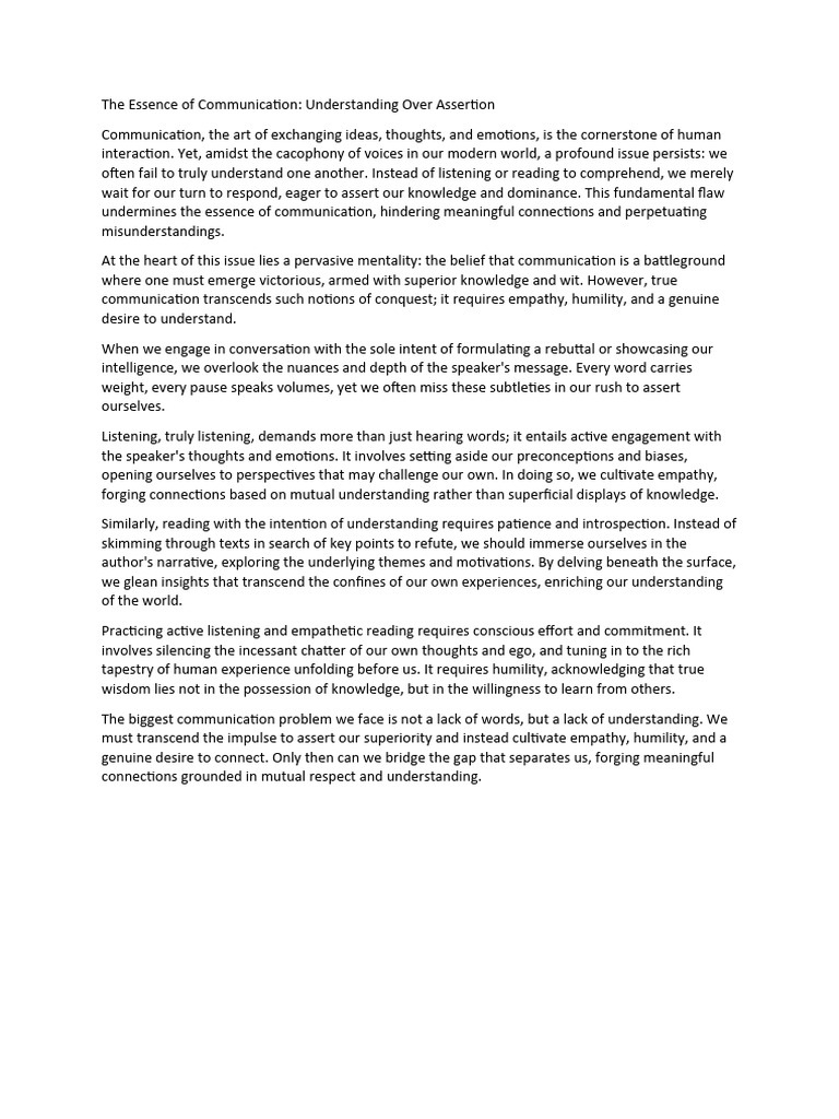 The Essence of Communication-Understanding Over Assertion by DR Anwar | PDF | Knowledge | Thought