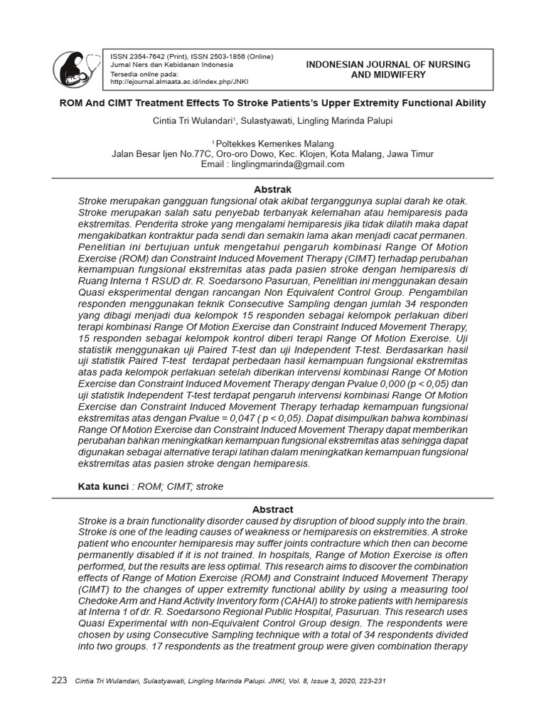 Rom and Cimt Treatment Effects To Stroke Patients | PDF | Physical ...