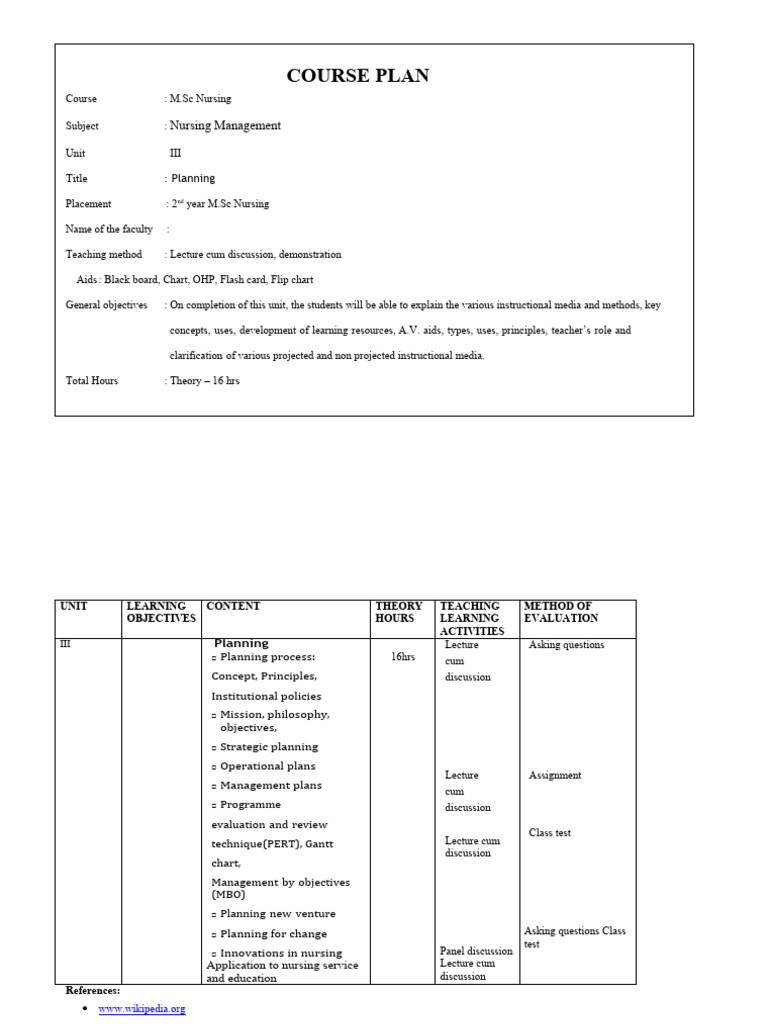 Course Plan 2ND Year | PDF | Pregnancy | Nursing