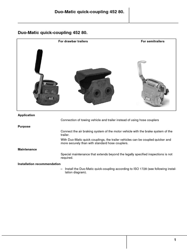DuoMatic Quick Coupling Guide | PDF | Trailer (Vehicle) | Vehicles