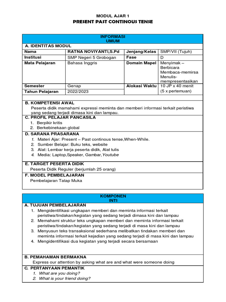 Modul Ajar Kelas 8 RPP Continous | PDF