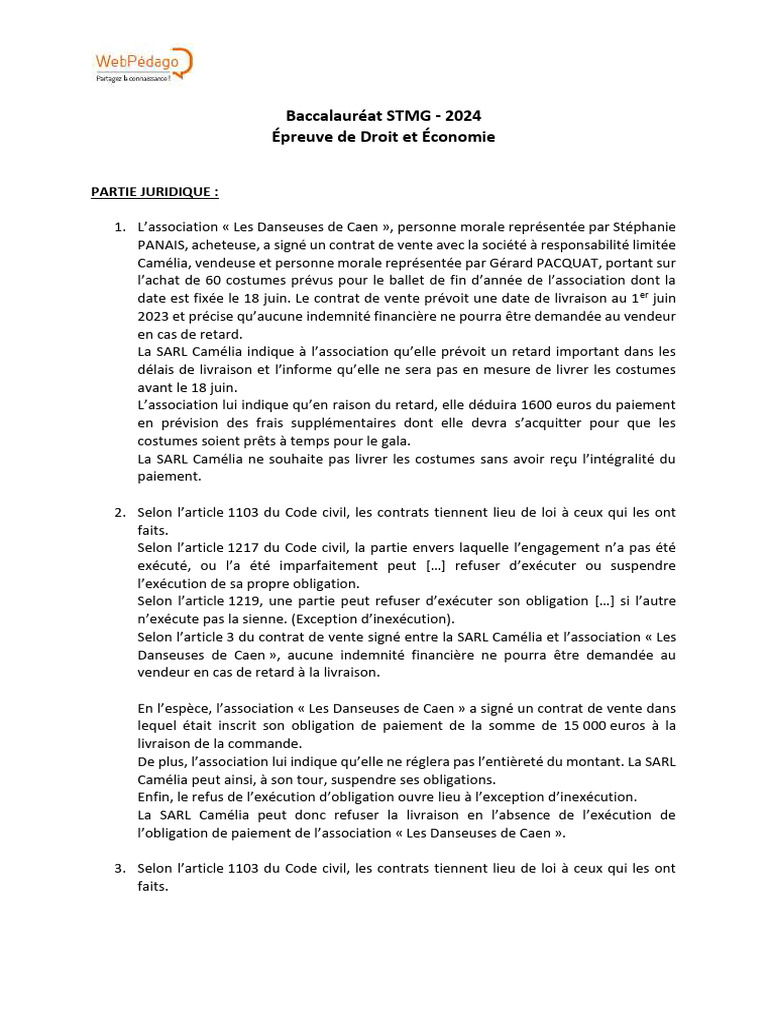 Corrigé Bac Éco-Droit STMG 2024 | PDF | Solde budgétaire de l'État | Impôts