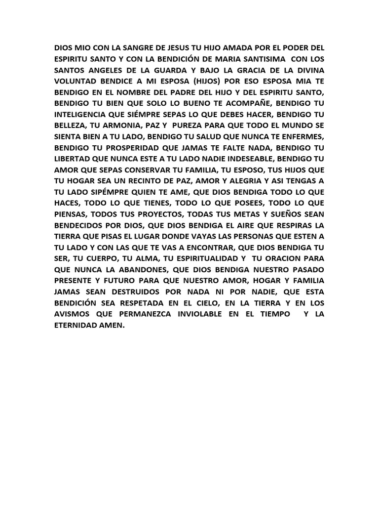 ORACIÓN DE BENDICIÓ ESPOSA E HIJOS | PDF | Creencia religiosa y doctrina