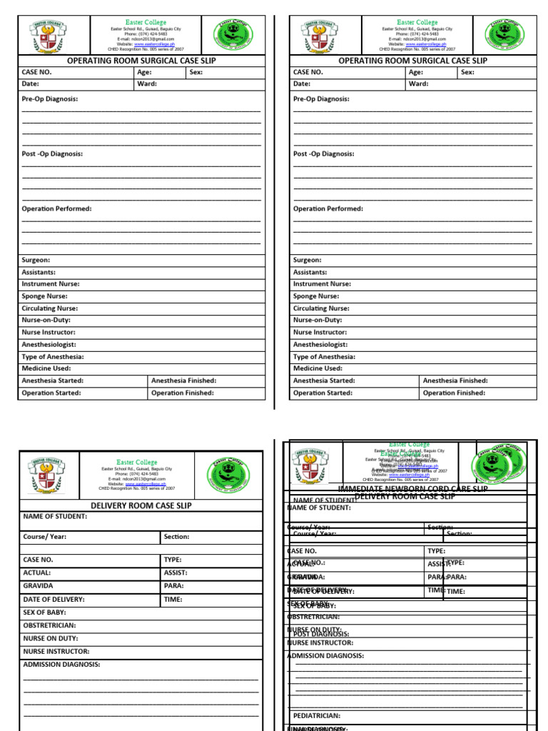 CASE SLIP Complete JULY 2021 | PDF | Anesthesia | Operating Theater