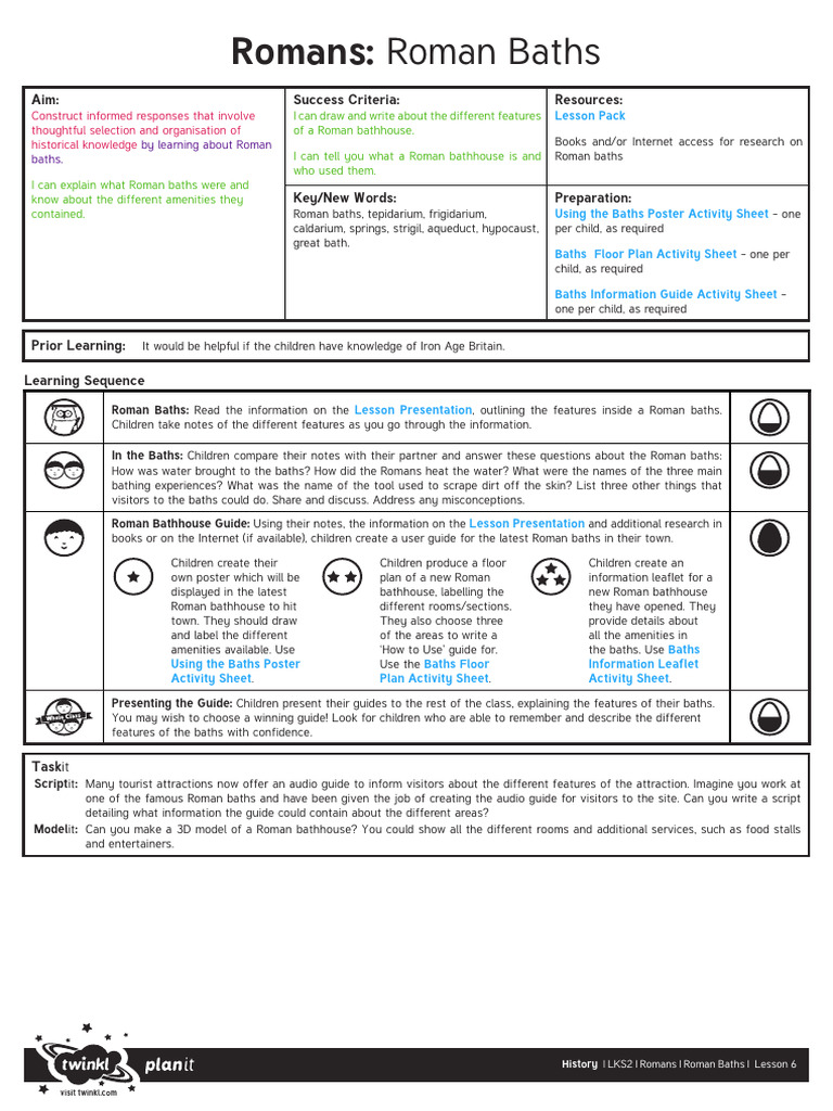 Lesson Plan Roman Baths | PDF