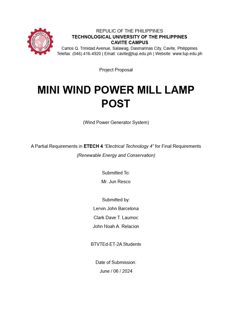 Wind Power Final Paper Proposal ETECH 4 | PDF | Wind Power | Energy Development