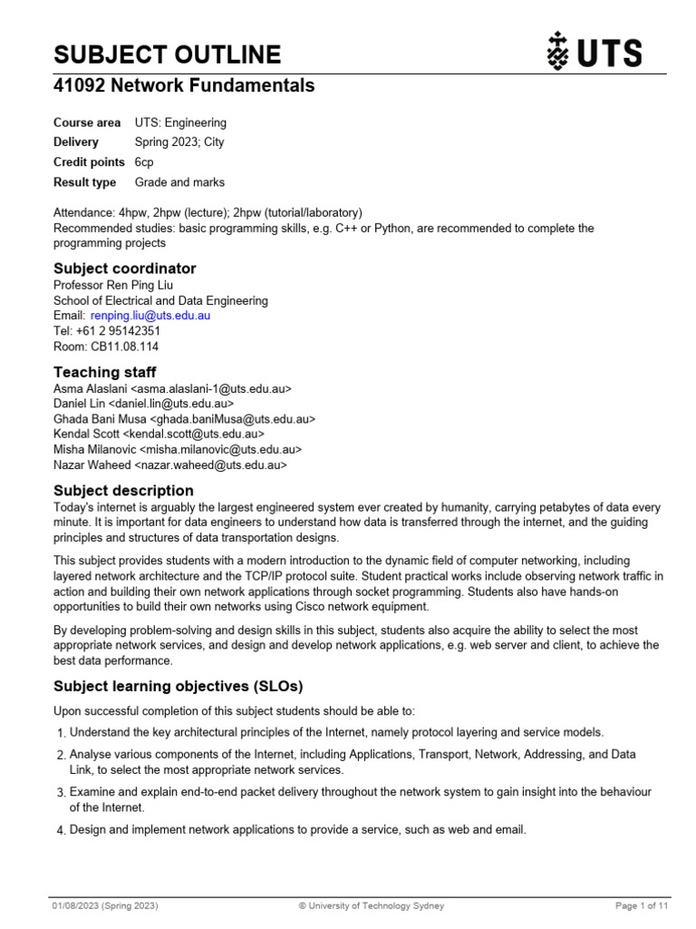 41092 Network Fundamentals Spring 2023 | PDF | Computer Network | Internet Protocol Suite