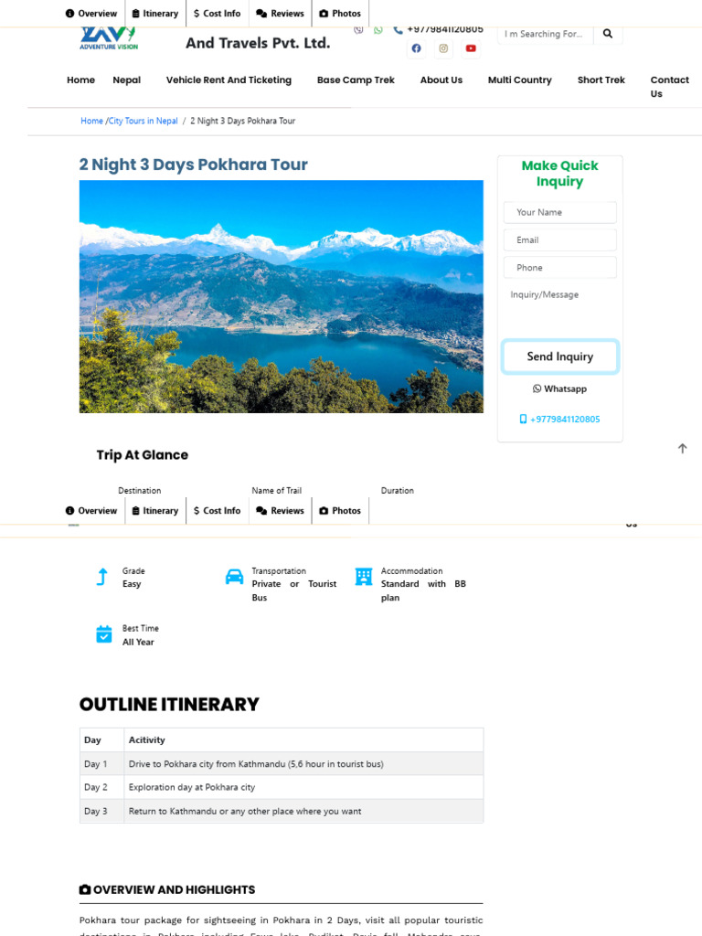 2 Night 3 Days Pokhara Tour Package | PDF