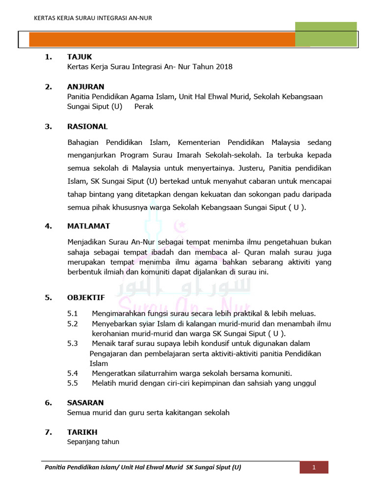 Kertas Kerja Surau Imarah 2018 | PDF