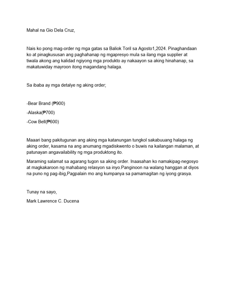 Liham NG Pagbili | PDF