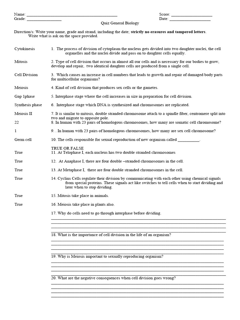 Biology quiz | PDF | Meiosis | Reproduction