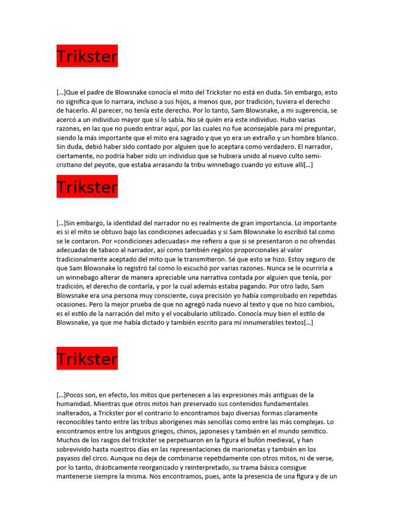 Extractos Radin - Trickster | PDF | Embaucador