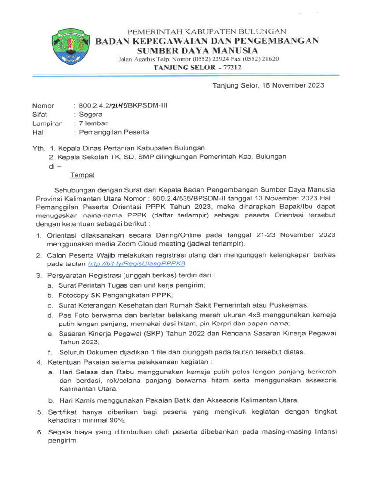 Pemanggilan Peserta Orientasi PPPK 2023 | PDF