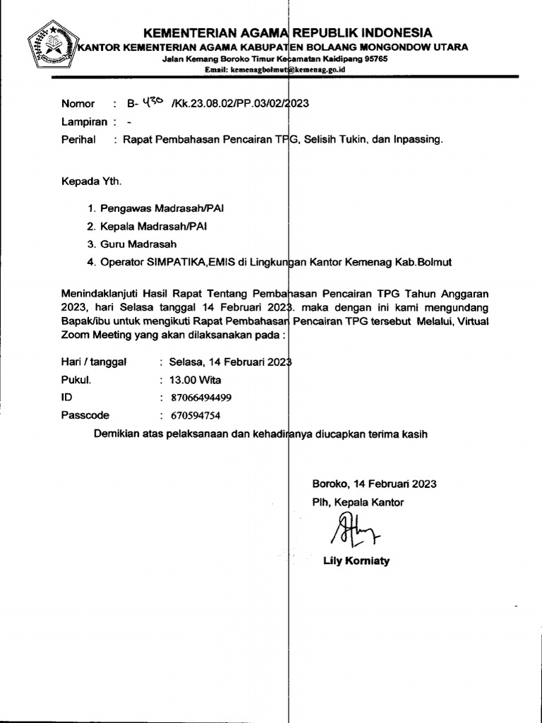 Undangan Meeting Zoom | PDF