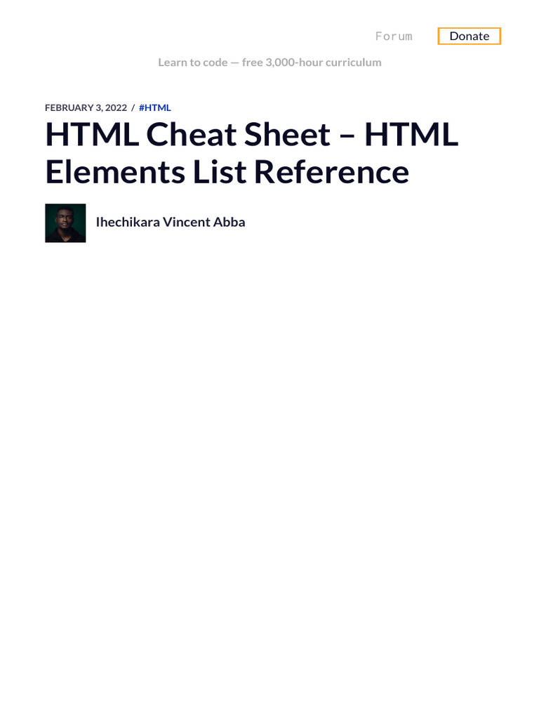 Html Cheat Sheet - Html Elements List Reference | Pdf | Html Element | Html