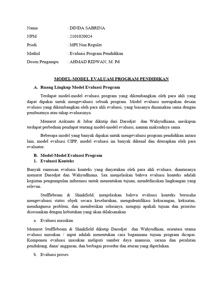 Model Evaluasi Program Pendidikan | PDF