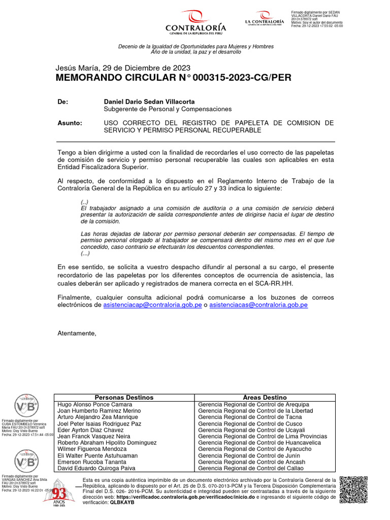 Memorando Circular-000315-2023-Per | PDF | América del Sur | Gobierno