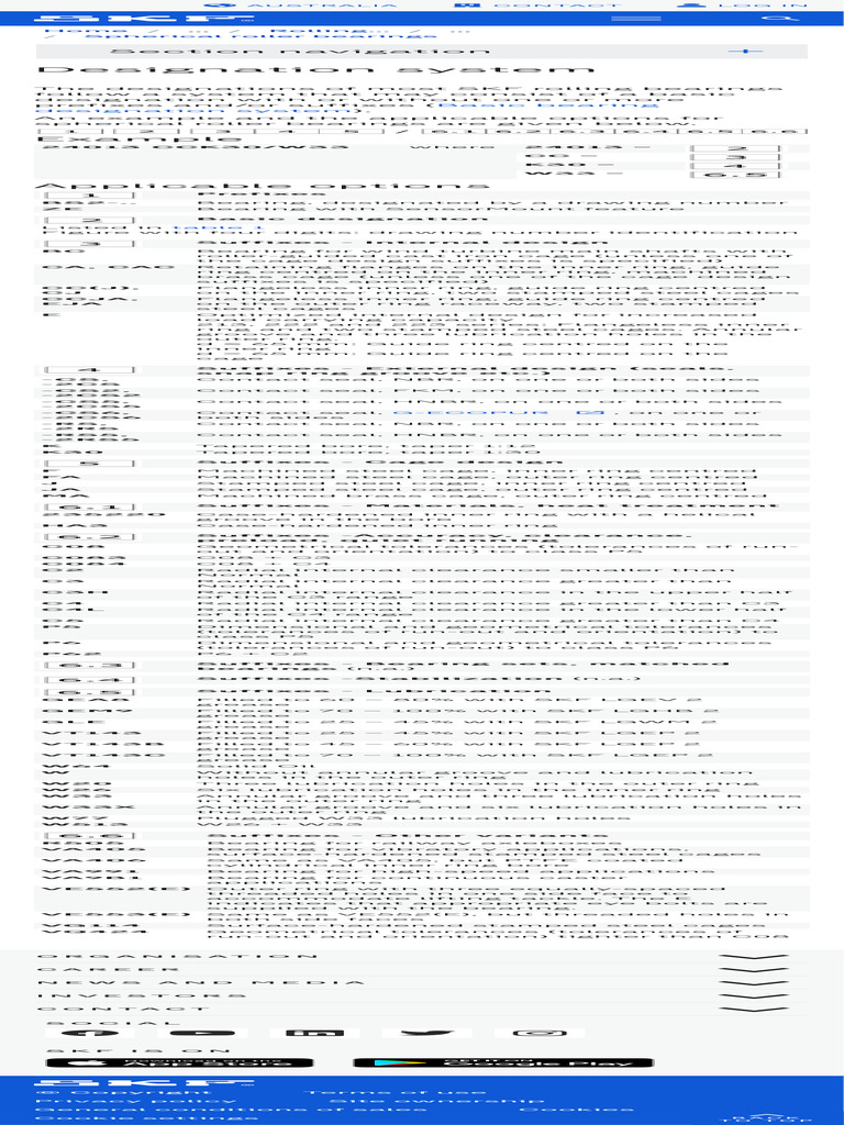 Designation system SKF | PDF | Bearing (Mechanical) | Mechanical Engineering