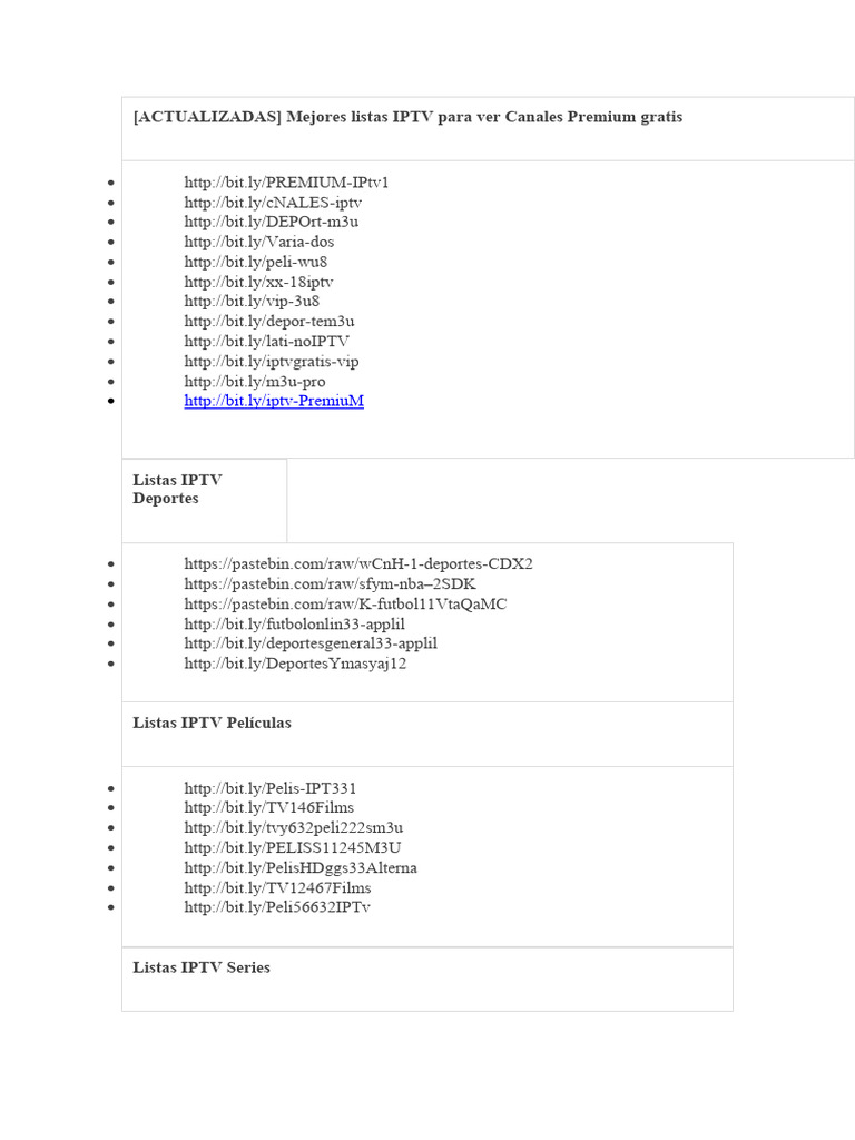 Actualizadas Mejores Listas Iptv para Ver Canales Premium Gratis - Compress | PDF | Computers