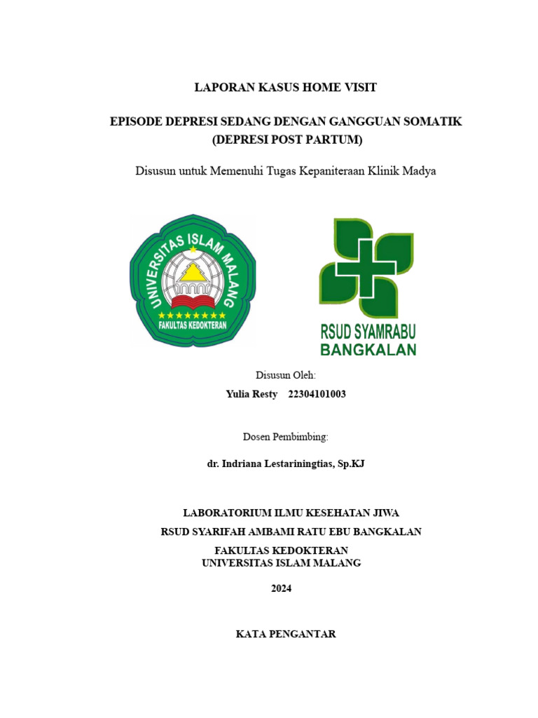 LAPORAN KASUS Depresi Sedang Dengan Somatik - Yulia Resty | PDF